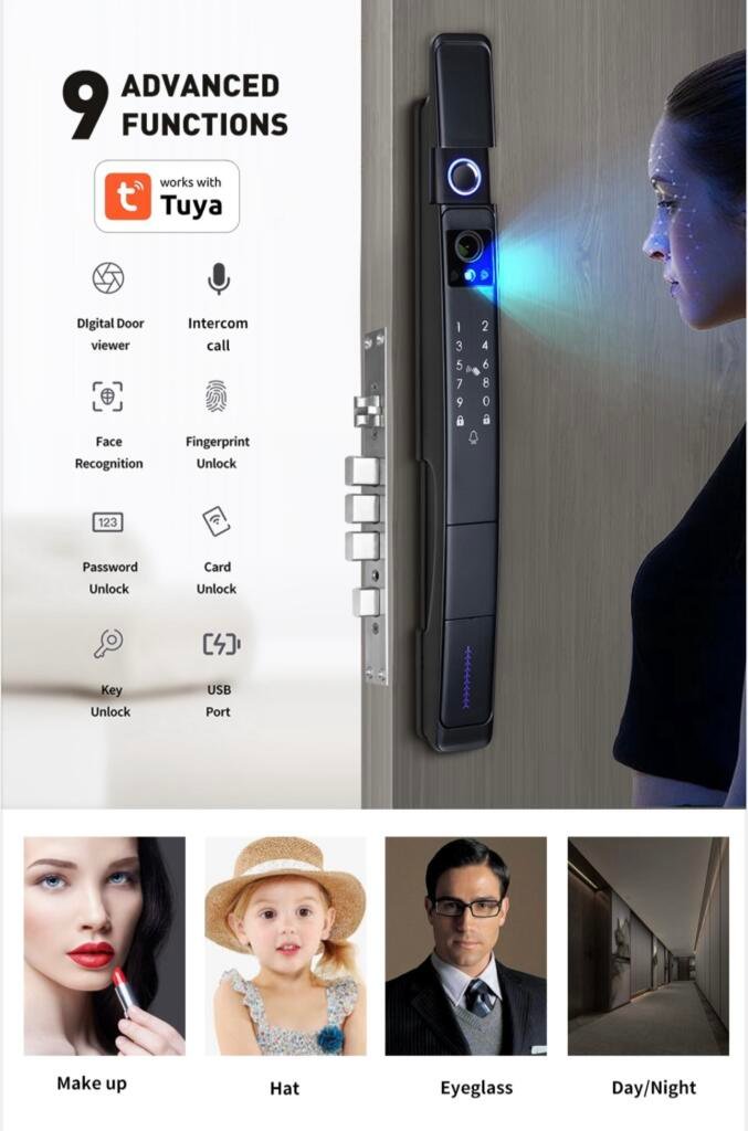 Smart Door Lock Slim 6 Open Methods Key,Code Finger,3D Face,Application ...